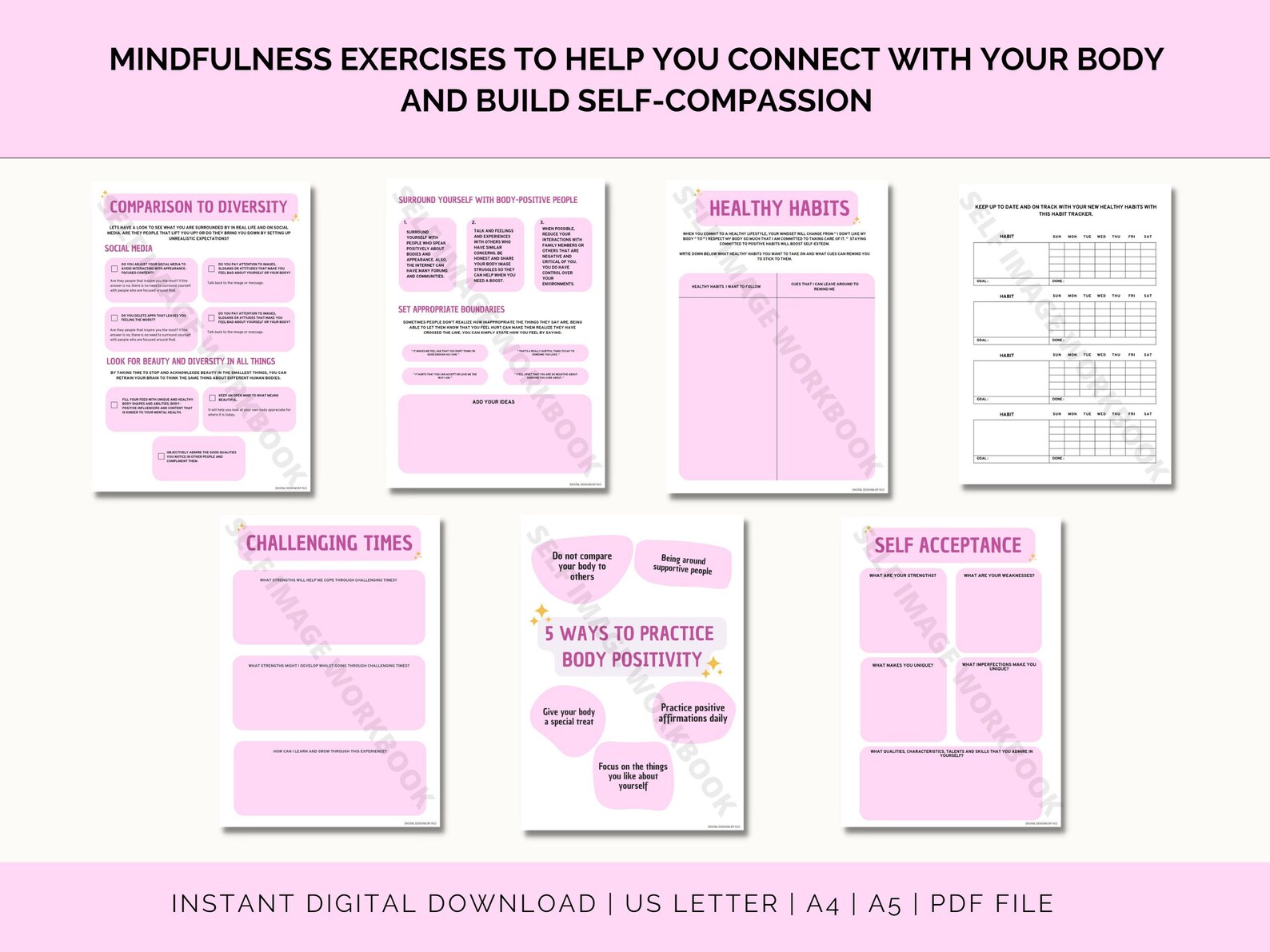 Body Image Worksheet, Body Positivity Workbook, Therapy Worksheet, Self ...