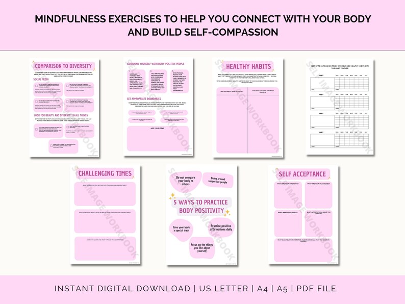 Body Image Worksheet, Body Positivity Workbook, Therapy Worksheet, Self ...