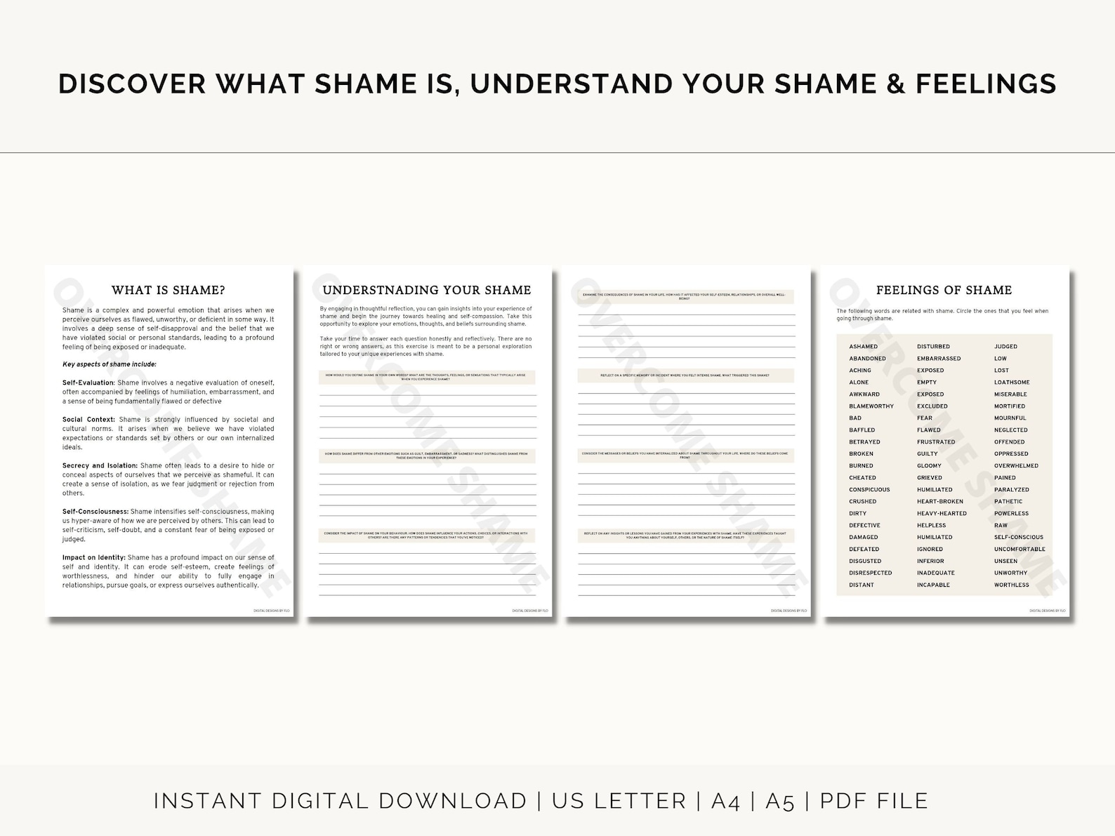 Overcome Shame Workbook Printable, Shame, Guilt, Embarrassment Distinct Emotions, Self-esteem ...