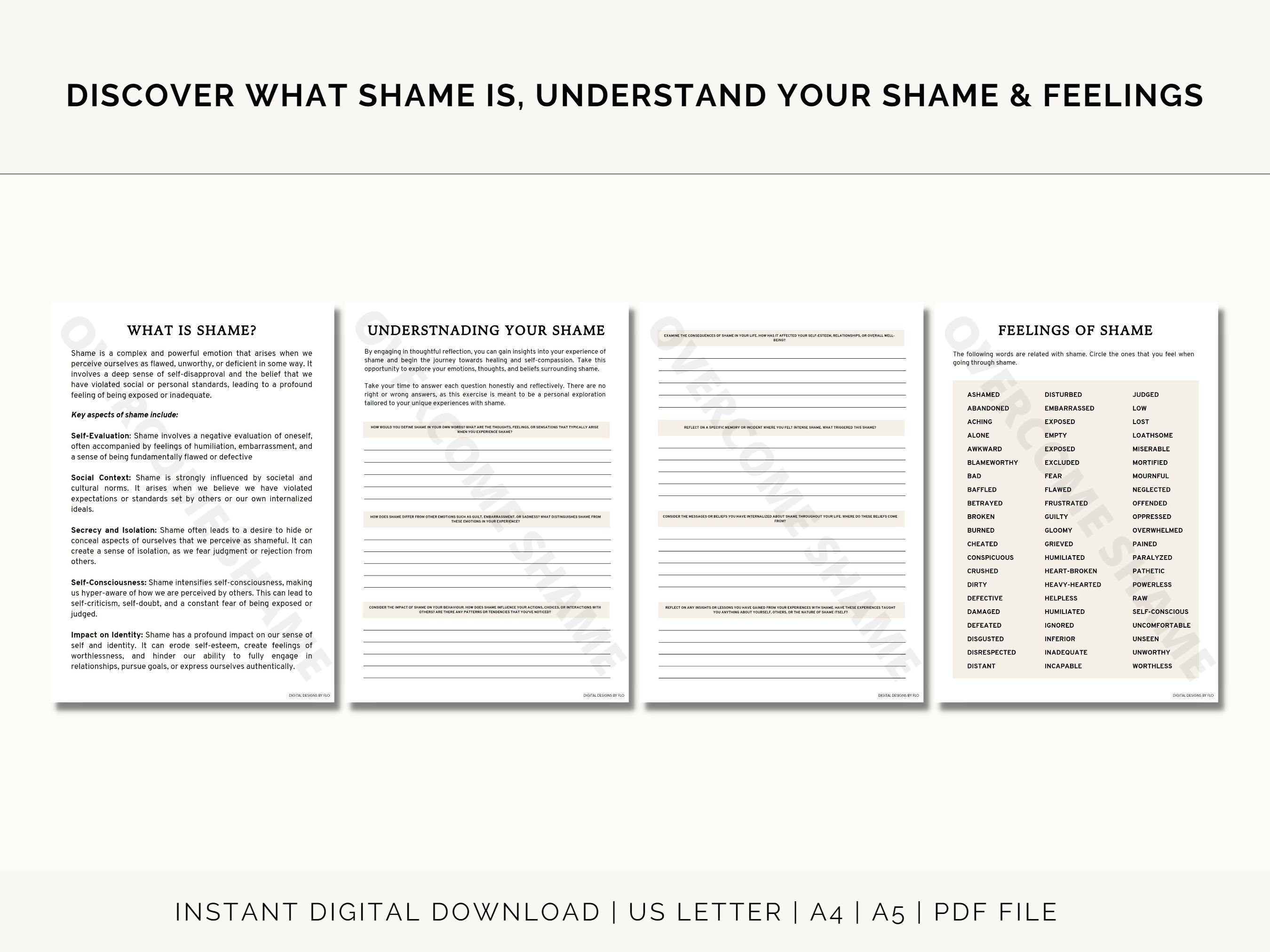 Overcome Shame Workbook Printable Shame Guilt Embarrassment - Etsy Overcome Shame Workbook Printable Shame Guilt Embarrassment - Etsy