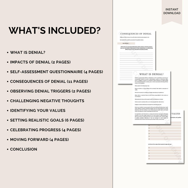 Managing Denial Workbook, Boundaries Workbook, Self Help, CBT Coping ...