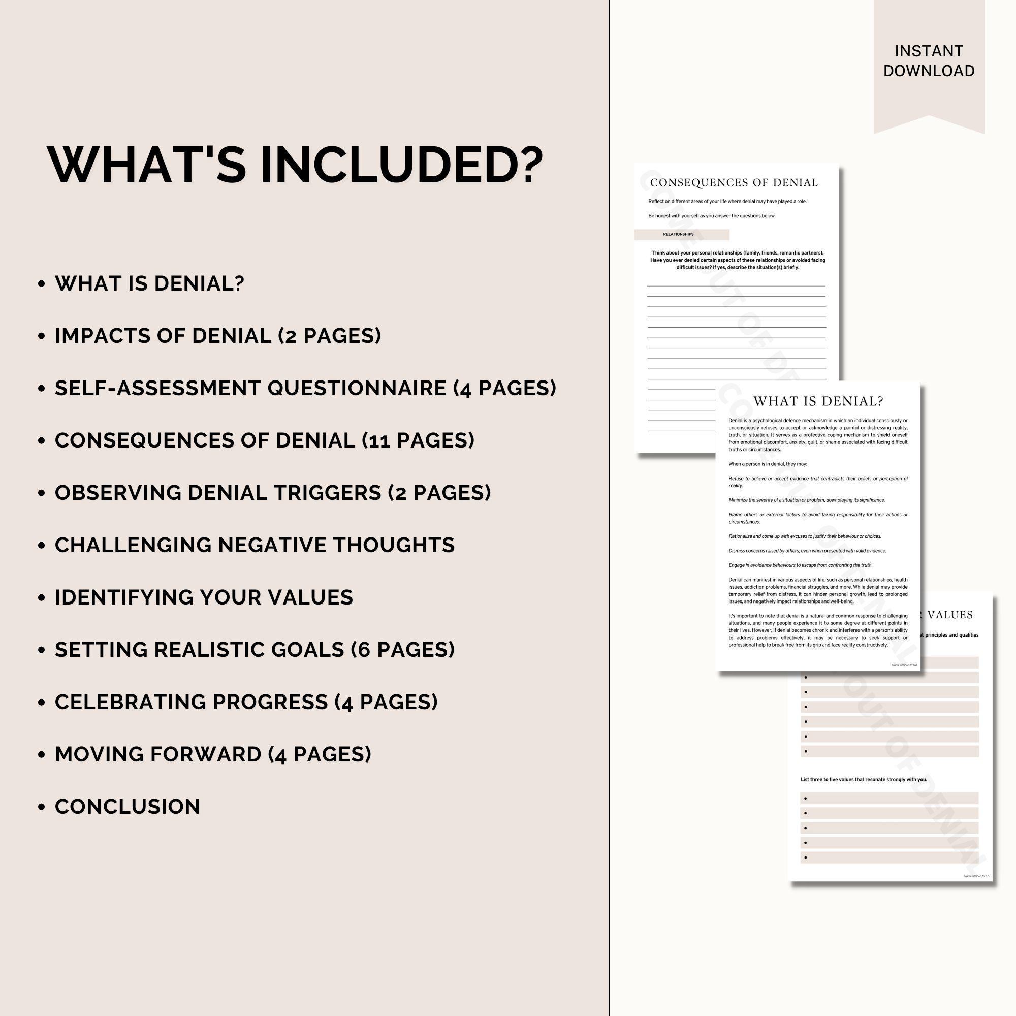 Managing Denial Workbook, Boundaries Workbook, Self Help, CBT Coping ...