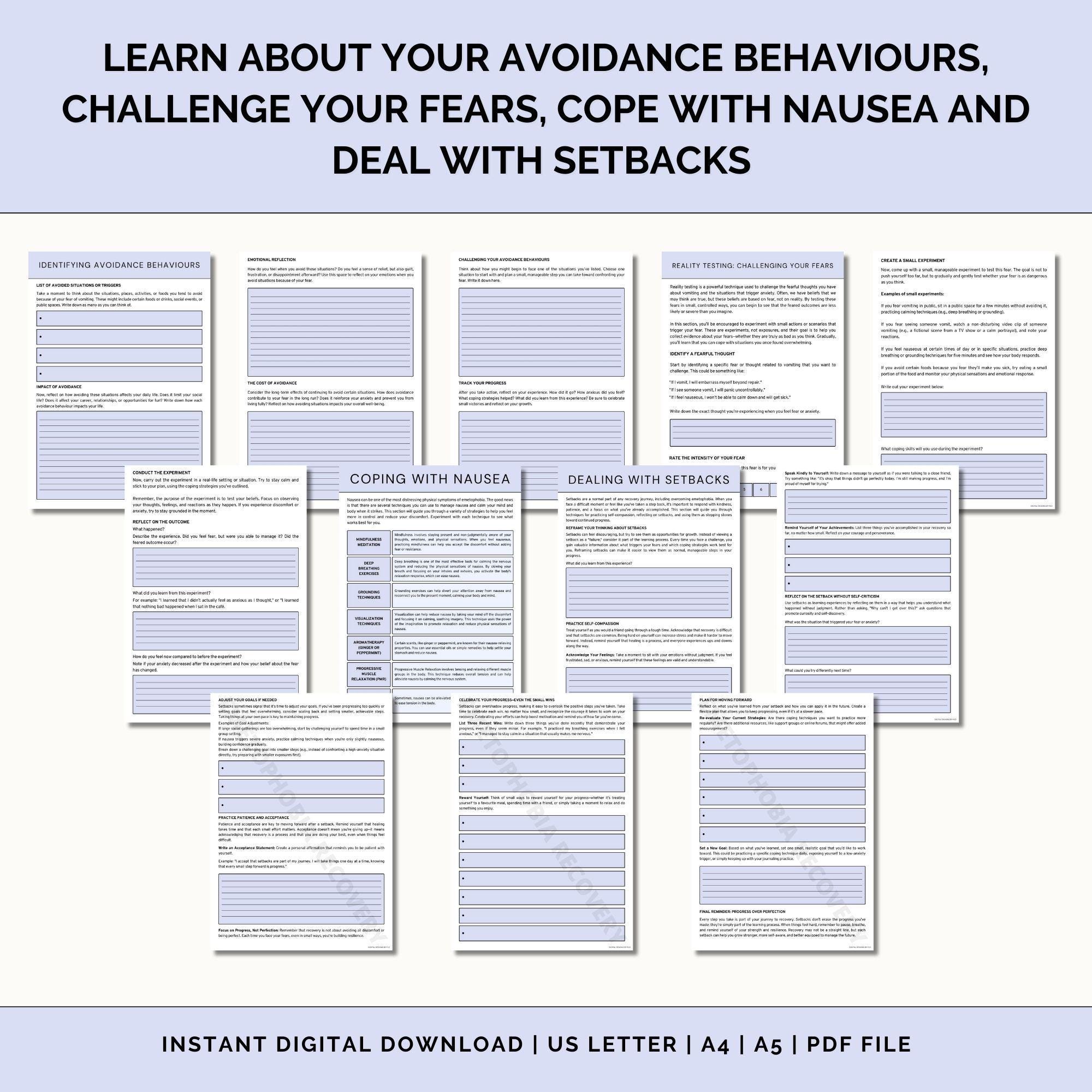 Emetophobia Recovery Journal, Phobia Worksheets for Managing Anxiety ...