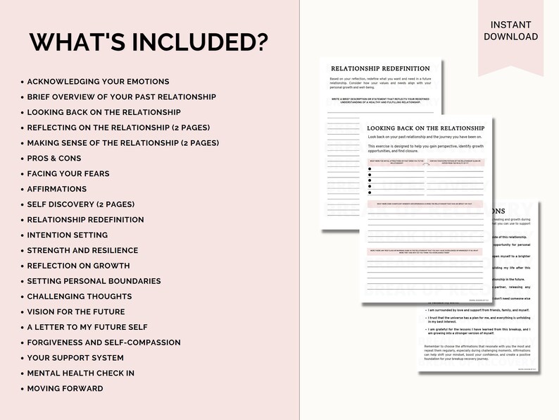 Breakup Processing Journal for Self Care, Breakdown Worksheets, Breakup ...