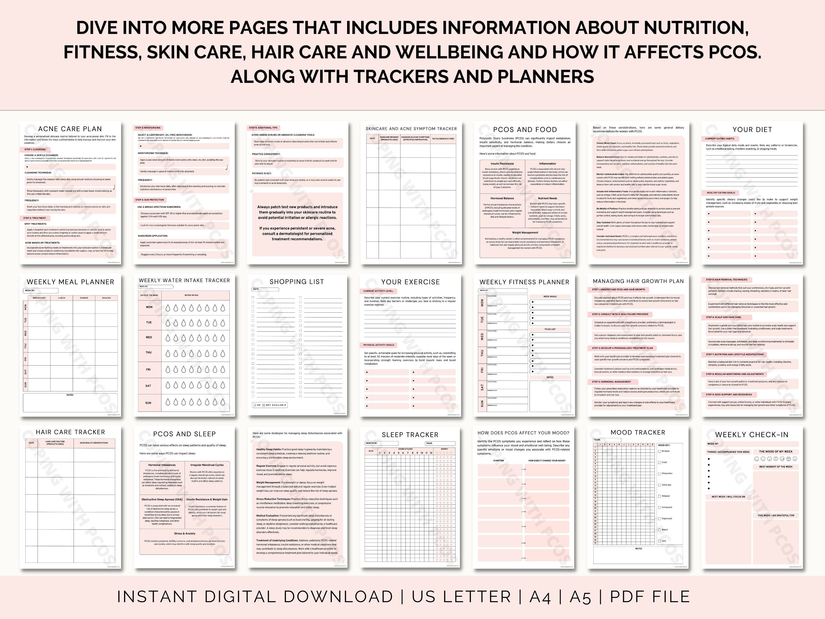 Printable PCOS Journal, PCOS Symptoms Tracker, Self Care Planner ...