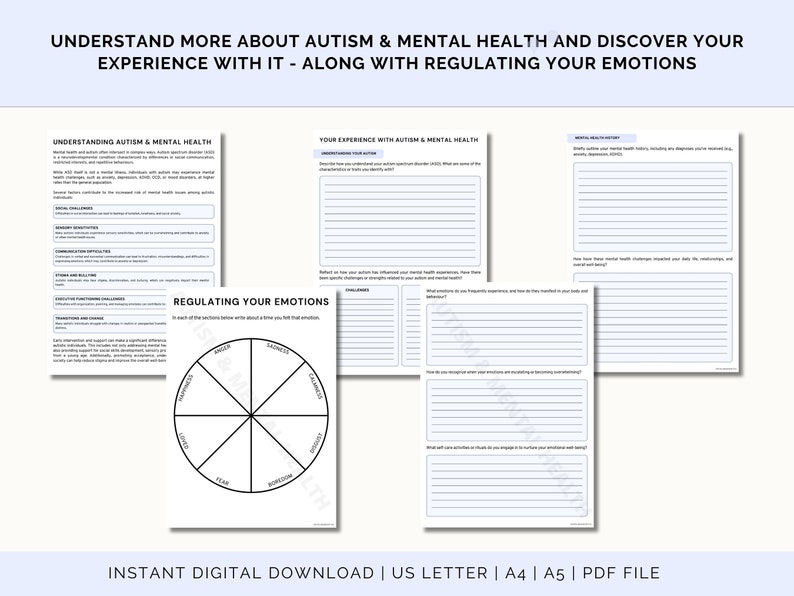 Workbook for Autism and Mental Health, Sensory Journal, Neurodivergent ...