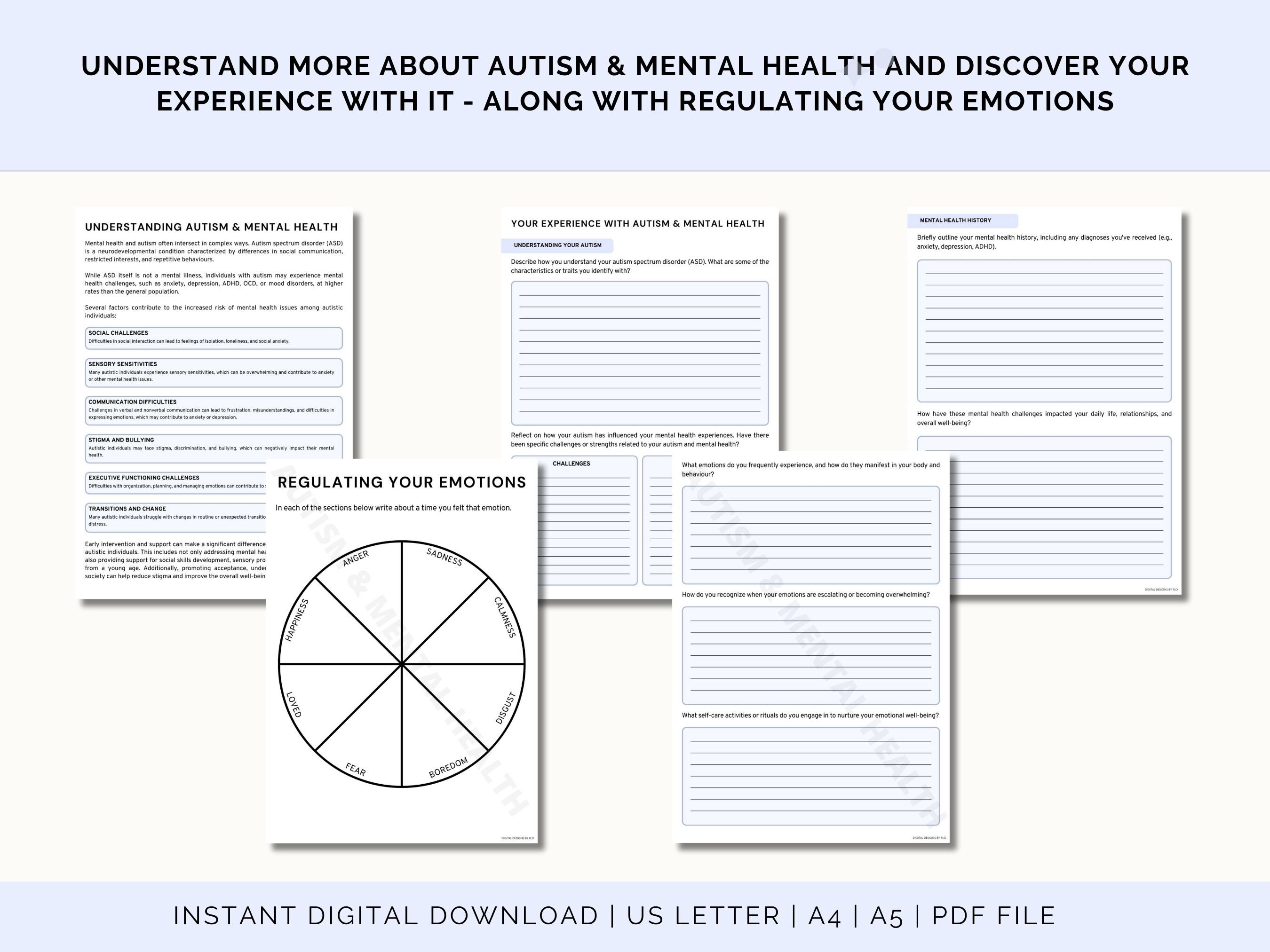 Workbook for Autism and Mental Health, Sensory Journal, Neurodivergent ...