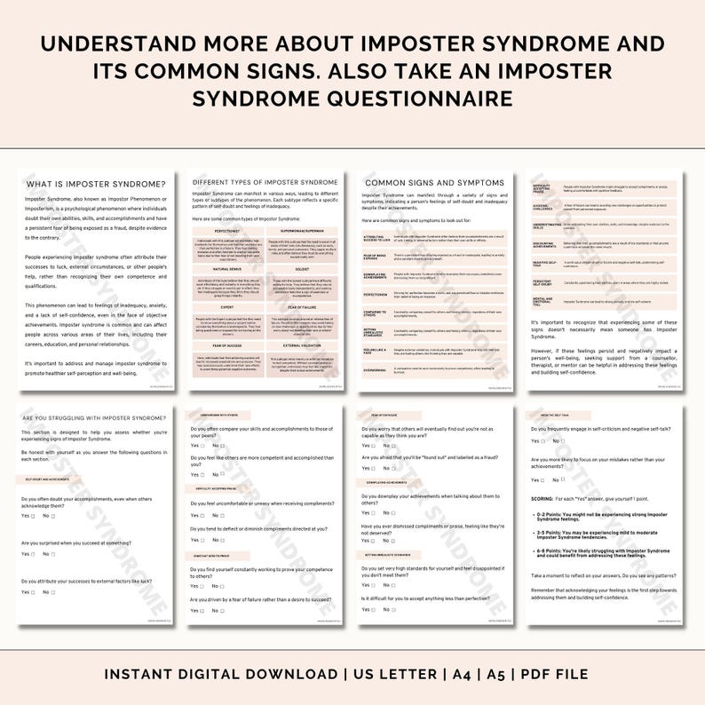 Imposter Syndrome Worksheets, Self Sabotage Workbook, Overcome ...