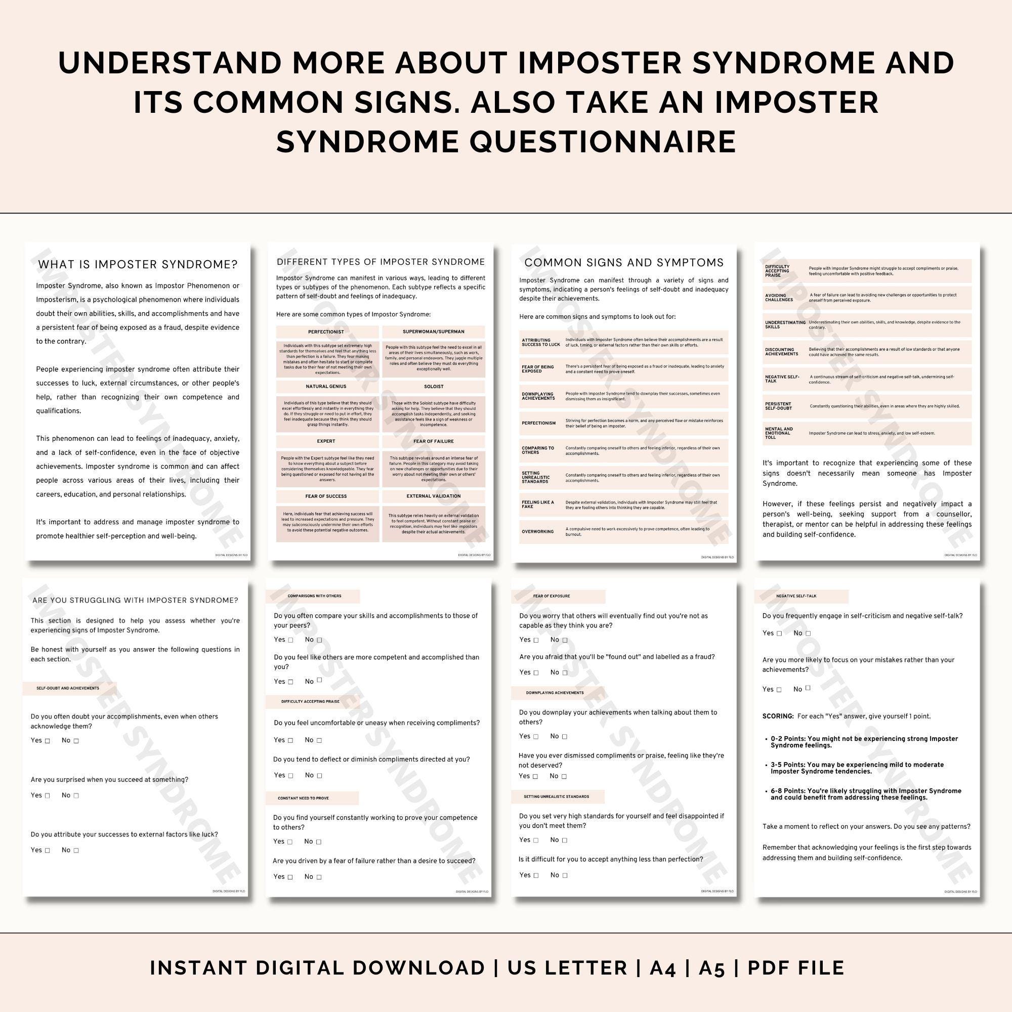 Imposter Syndrome Worksheets, Self Sabotage Workbook, Overcome ...