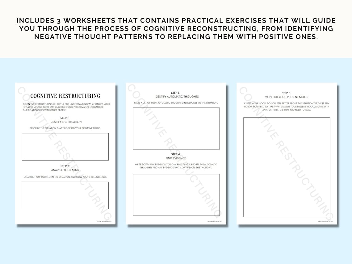 Cognitive Restructuring Worksheets, CBT Worksheets, Cognitive ...