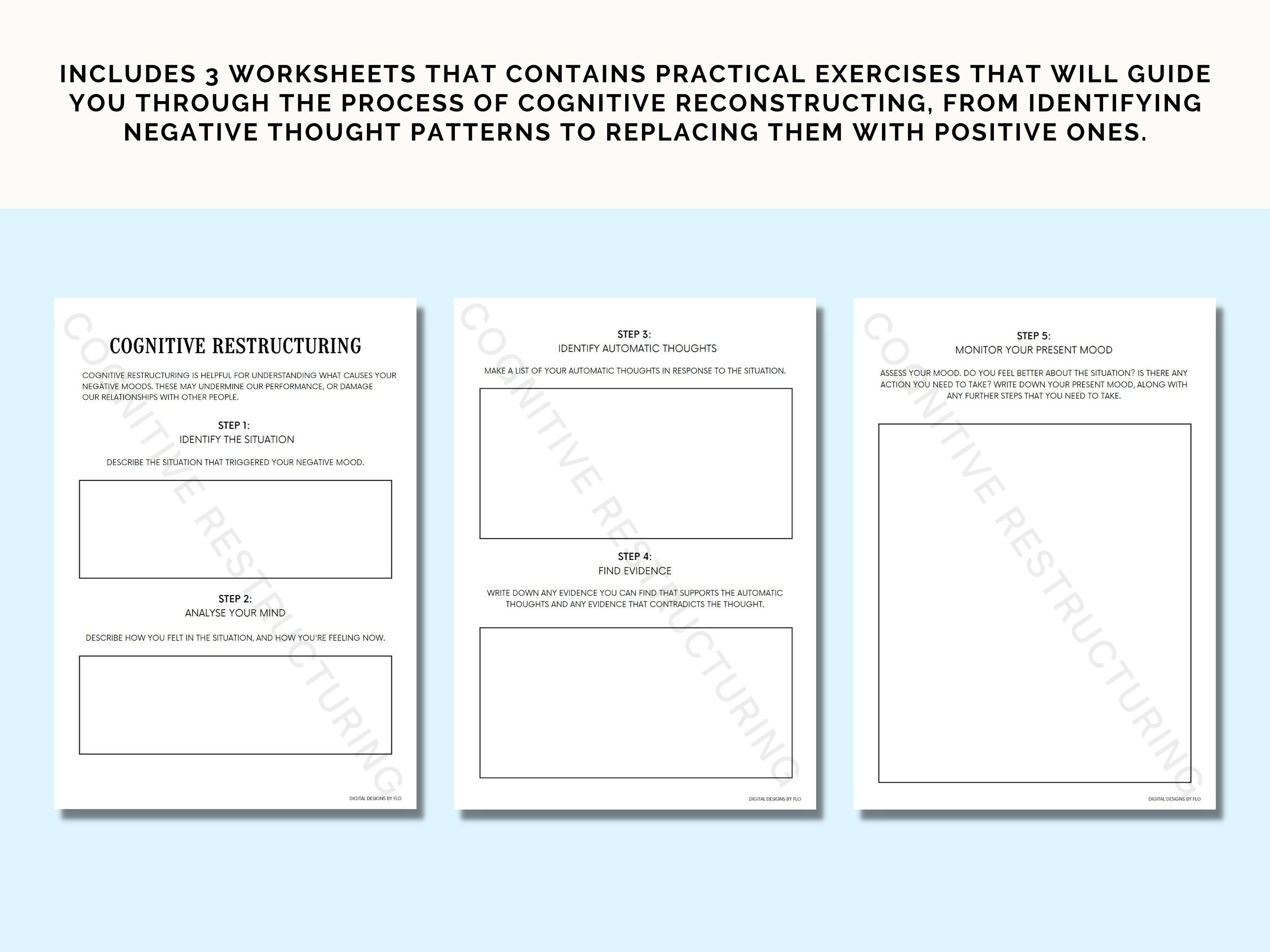 Cognitive Restructuring Worksheets, CBT Worksheets, Cognitive ...