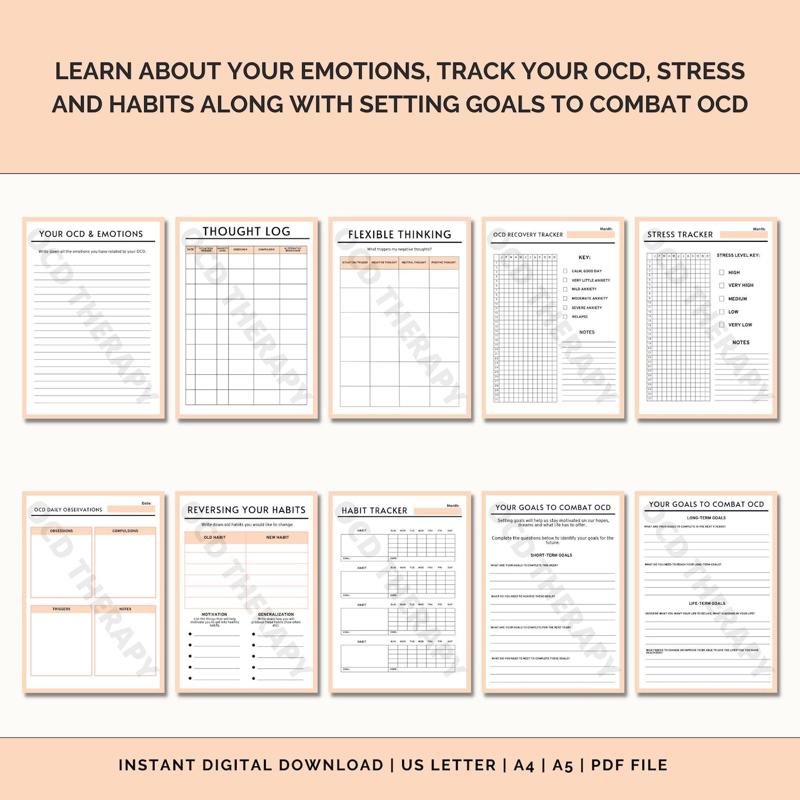 OCD Workbook, OCD Therapy Planner Printable, Obsessive Compulsive ...
