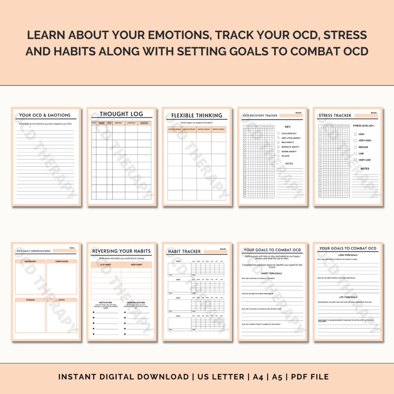 OCD Workbook, OCD Therapy Planner Printable, Obsessive Compulsive ...