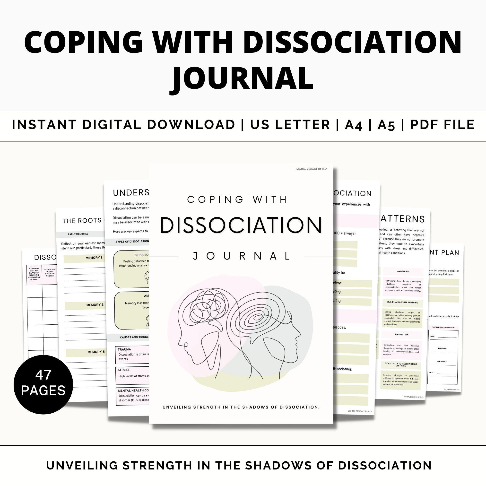 Printable Dissociation Journal, Dissociative Disorders, Trauma Therapy Worksheets, PTSD ...