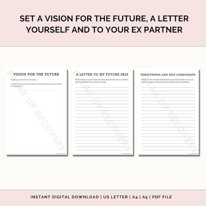 Breakup Processing Journal for Self Care, Breakdown Worksheets, Breakup ...