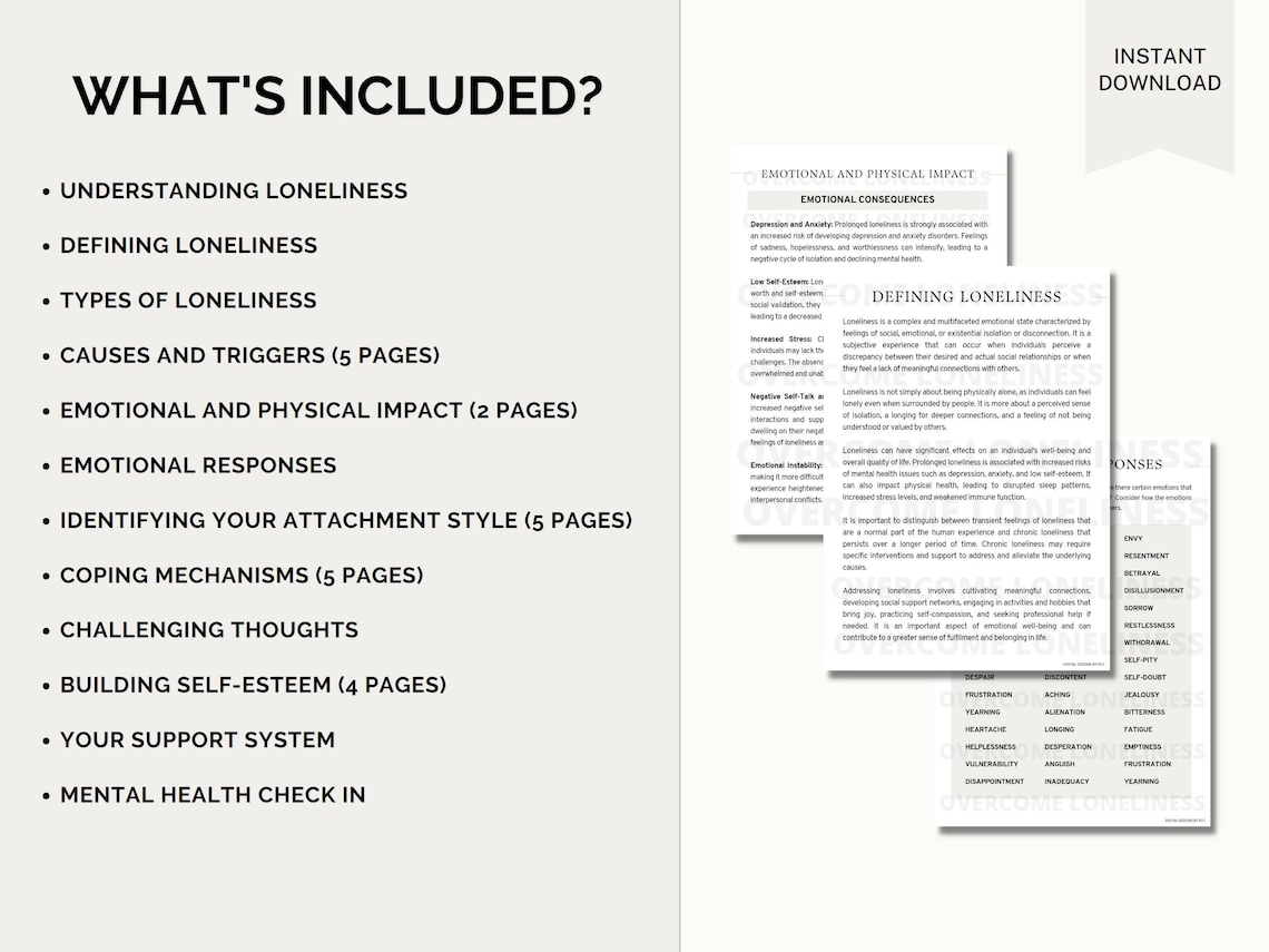 Overcome Loneliness Workbook Printable, Dealing With Loneliness, People ...