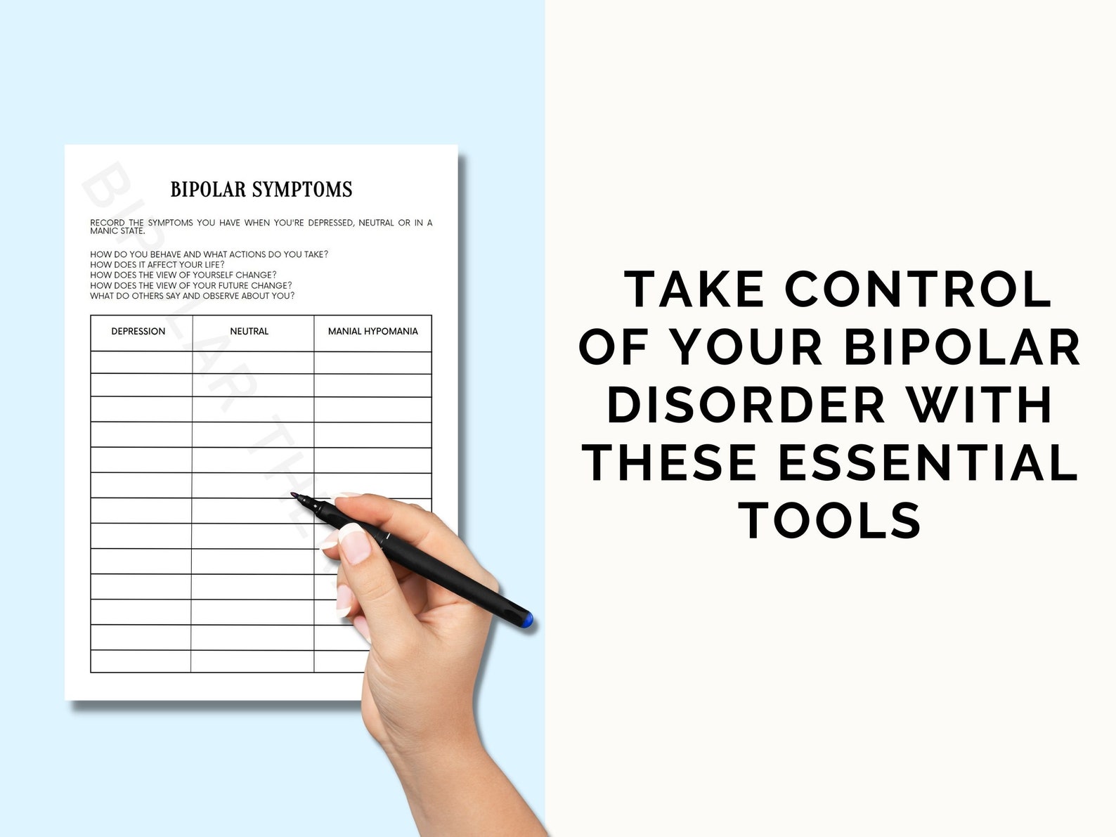 Bipolar Therapy Worksheets, Bipolar Journal Printable, Bipolar Disorder ...