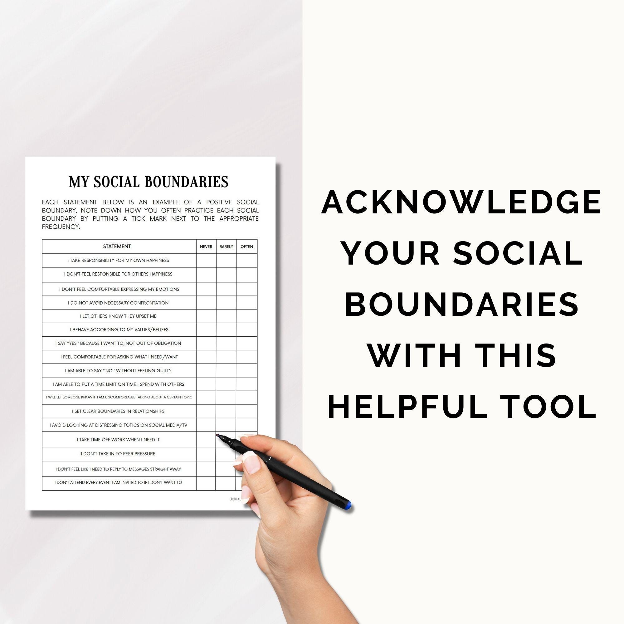 Printable Social Boundaries Worksheet, Setting Boundaries, Social ...