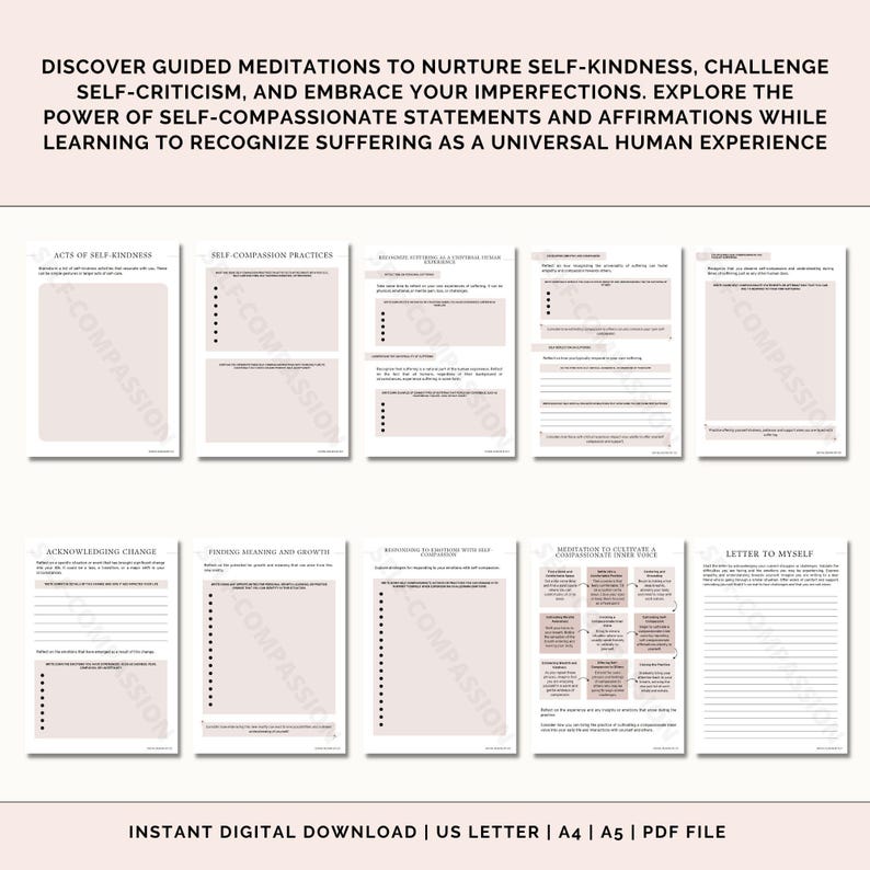 Self-compassion Workbook Printable, Self Care Journal, Therapy ...