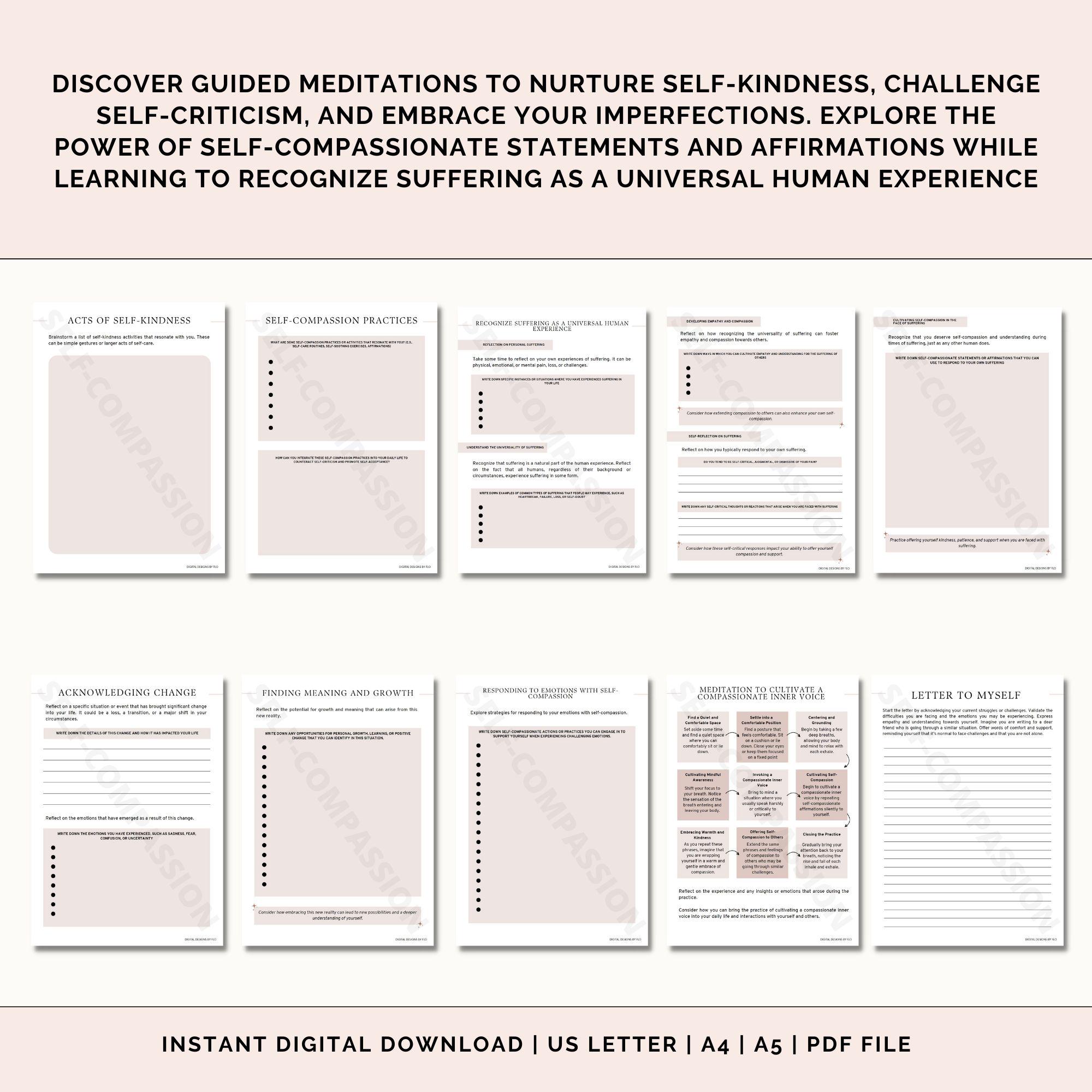 Self-compassion Workbook Printable, Self Care Journal, Therapy ...