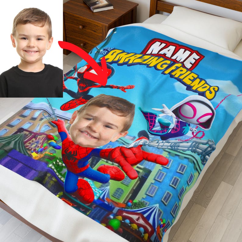 Personalized Spidey and Friends Velveteen Plush Blanket: Custom Photo ...