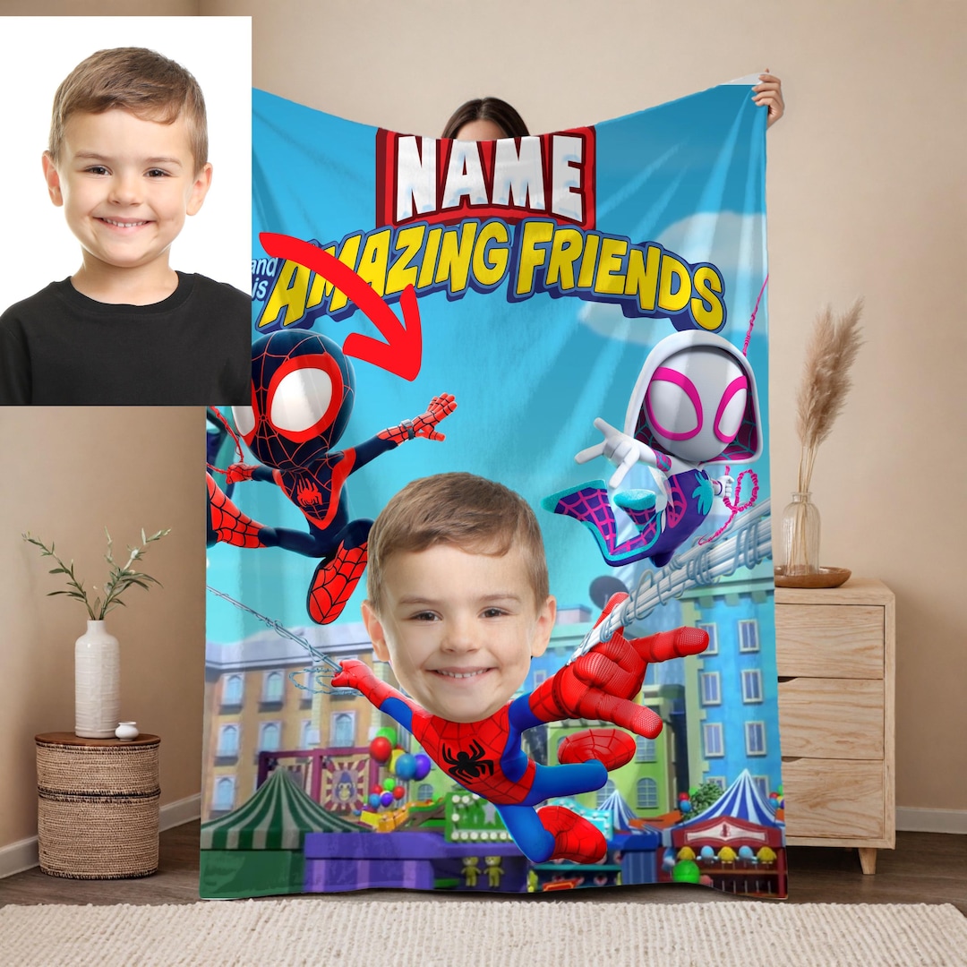 Personalized Spidey and Friends Velveteen Plush Blanket: Custom Photo ...