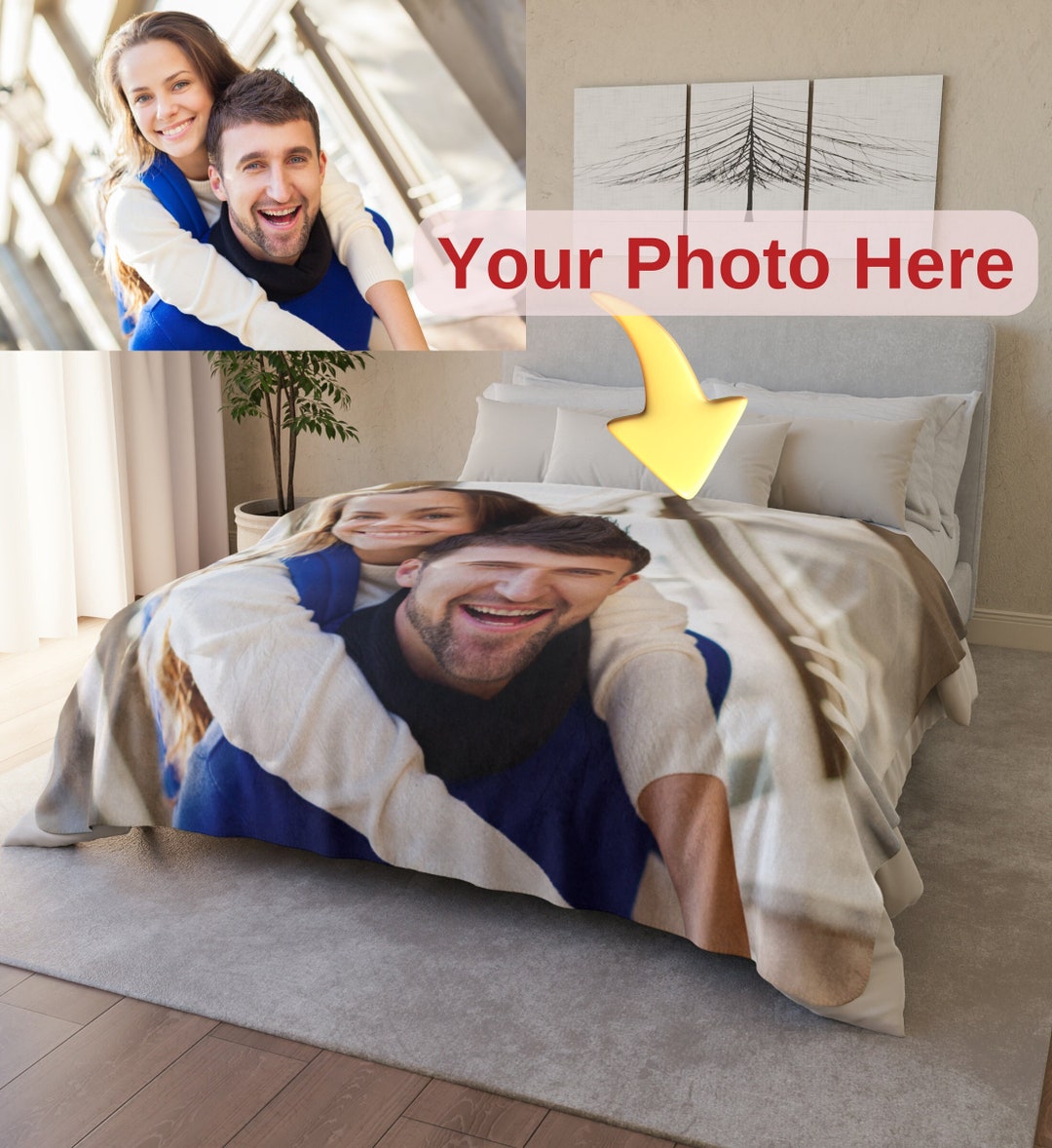 Custom Photo Fleece Sherpa Blanket, Fathers Day Gift, Personalized ...