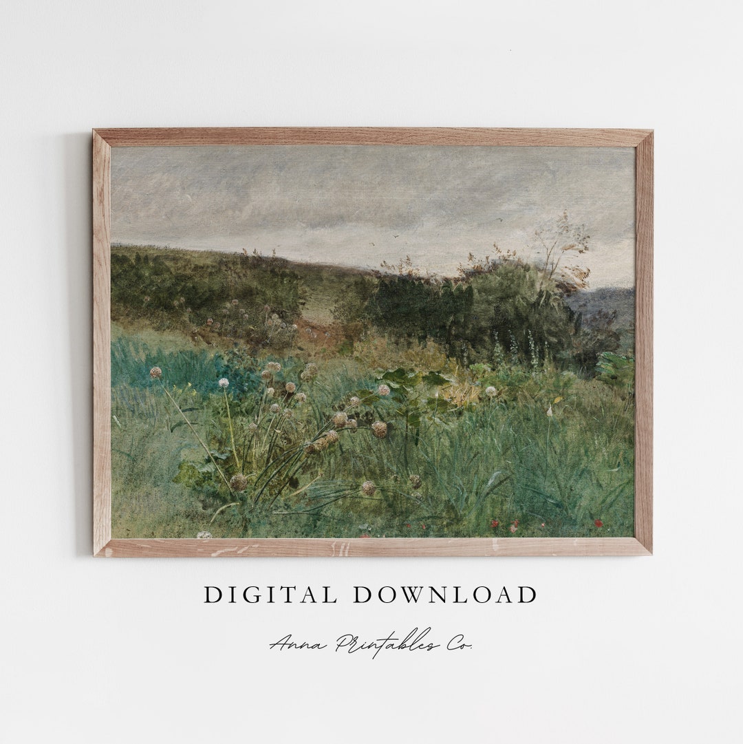 Vintage Meadow Painting Digital Download, Cottagecore Decor Printable ...