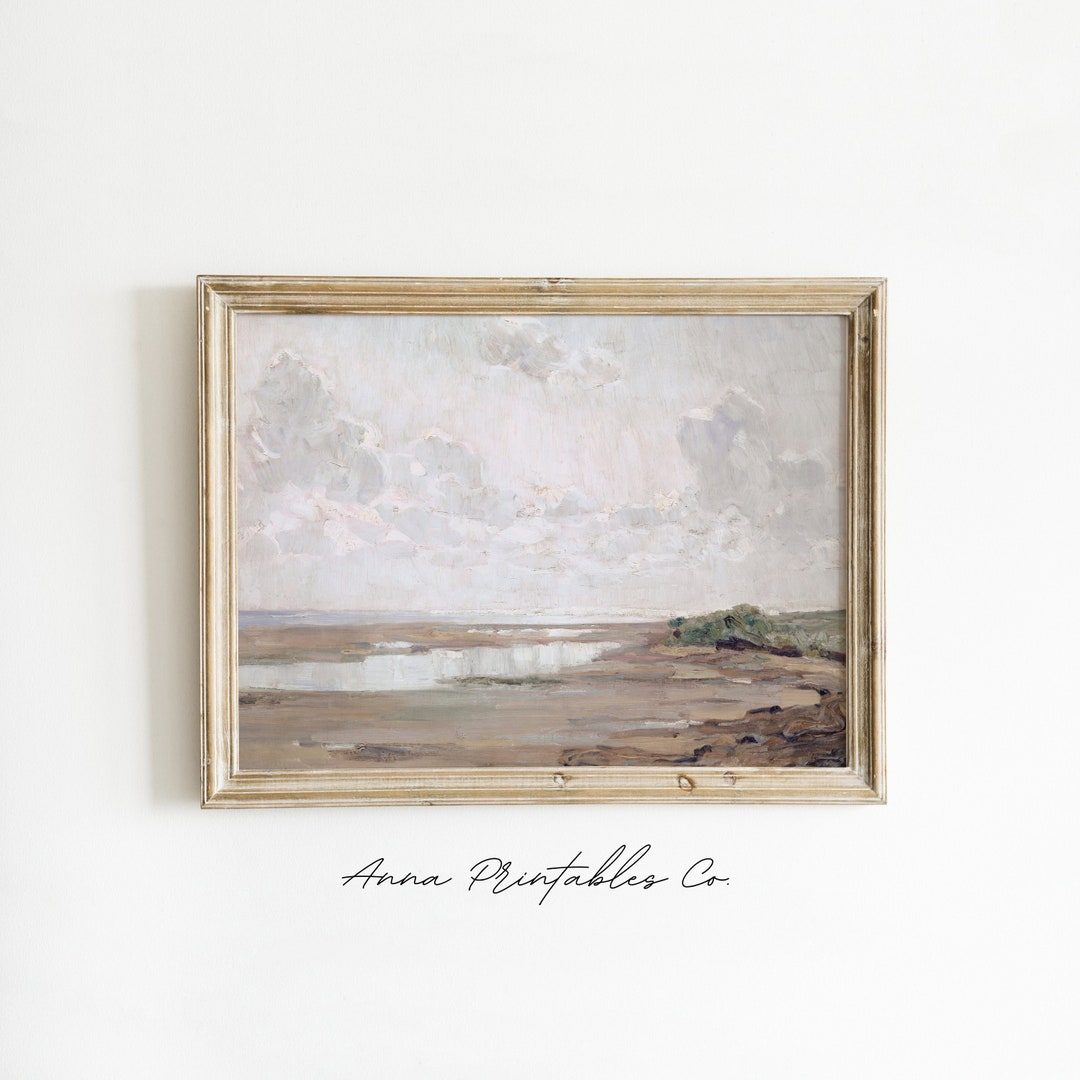 Neutral Coastal Scene Antique Beach Landscape Painting for - Etsy