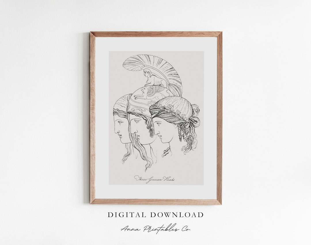 Three Grecian Heads | Antique Greek Figure Side Profile Drawing for ...