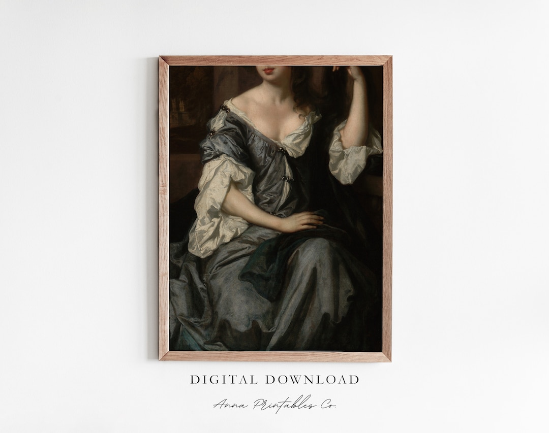Refinement | Lady in a Blue Dress Vintage Portrait Painting for Digital ...