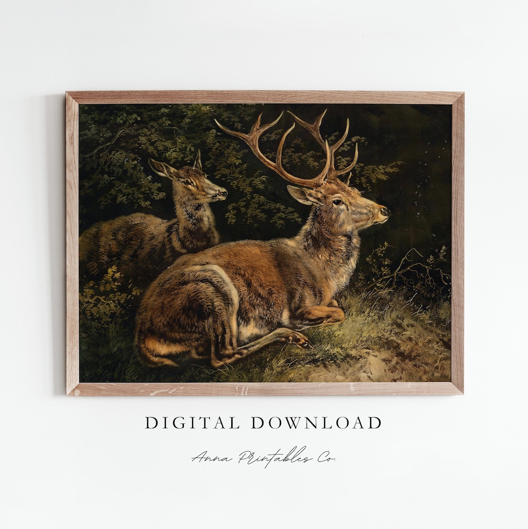 Antique Reindeer Painting DIGITAL DOWNLOAD | Vintage Christmas ...