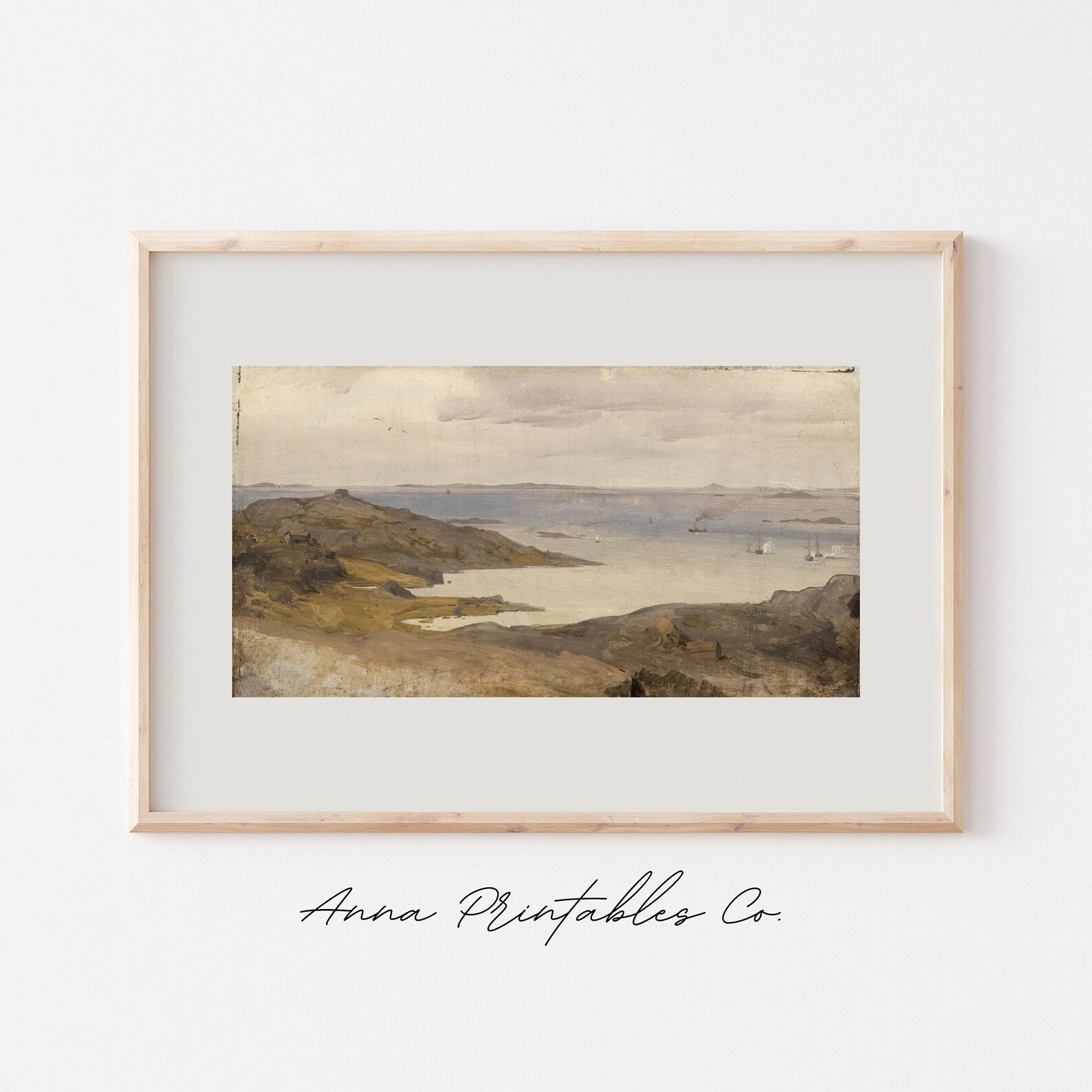 Copper Landscape | Hillside and Lake Landscape Vintage Oil Painting for ...