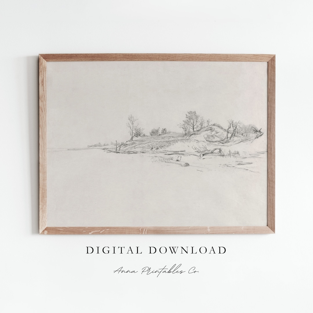 Pasture's Edge Antique Landscape Sketch Print for Digital Download ...