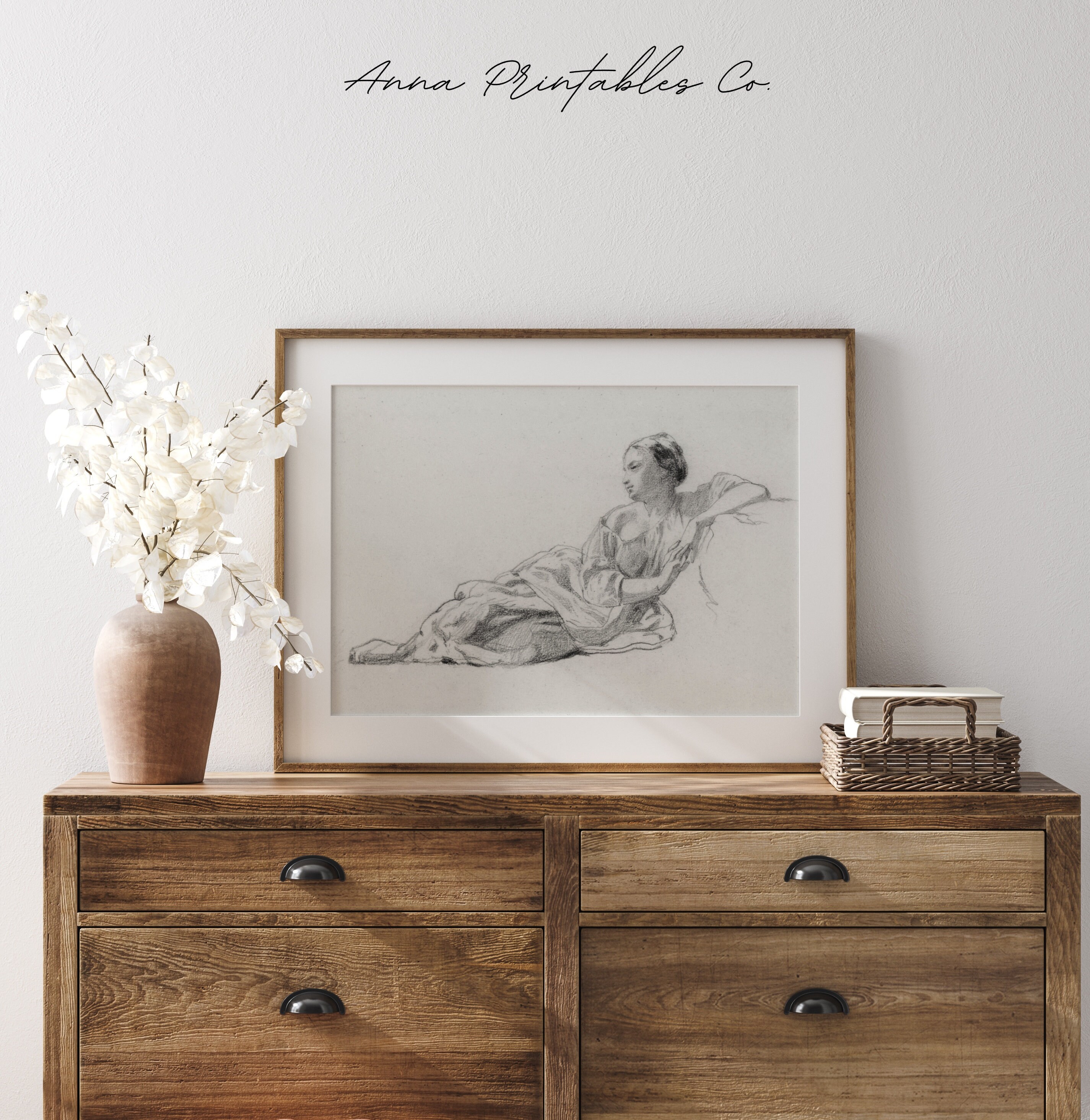 Lounging | Vintage Sketch of a Woman Resting for Digital Download ...