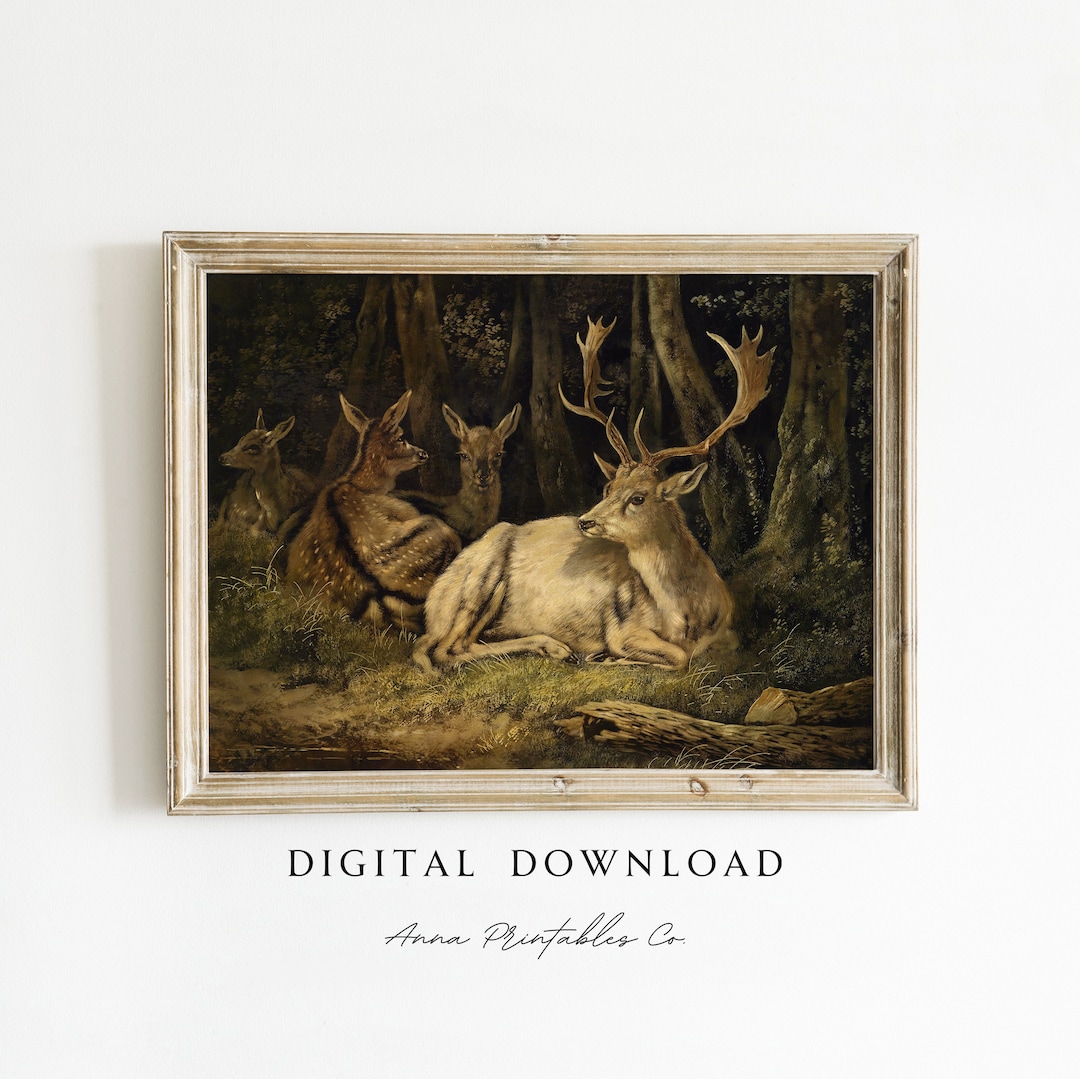 Antique Deer Painting DIGITAL DOWNLOAD | Victorian Vintage Moody Forest ...
