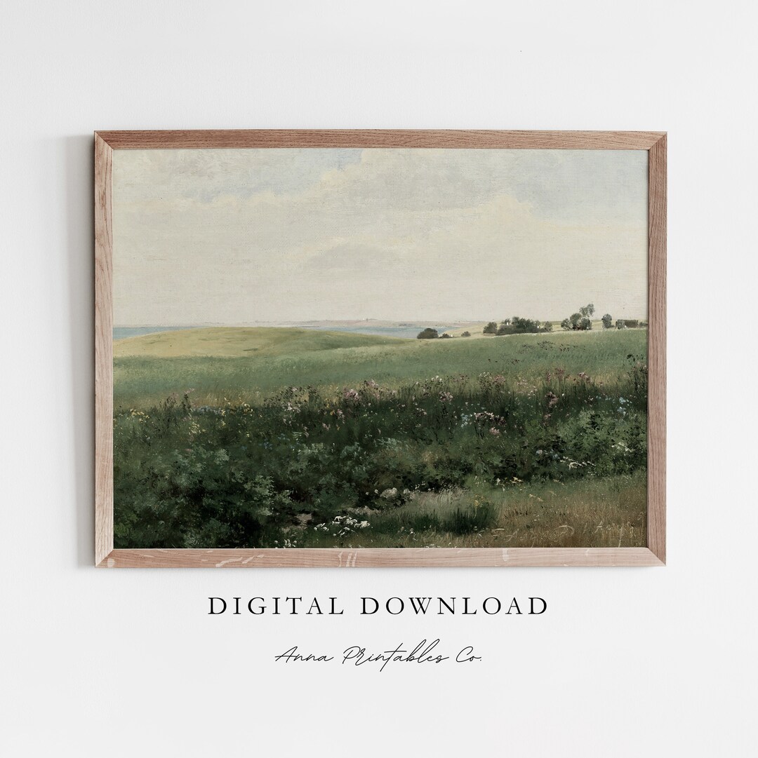 Green Pastures | Antique Countryside Landscape Painting for Digital ...