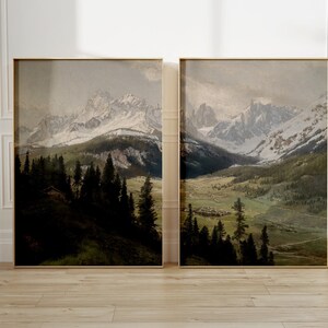 Vintage Mountain Scene Set of 2 Prints | Antique Landscape Painting ...
