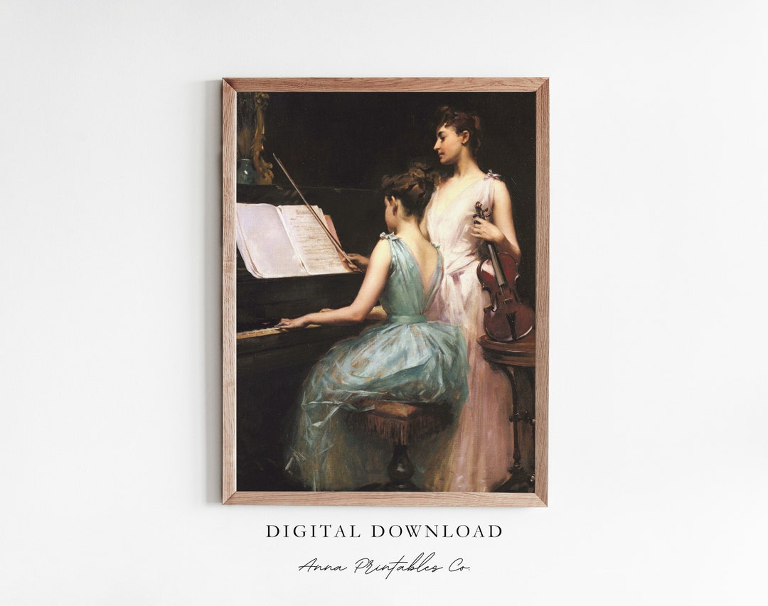 Music Lesson | Antique Oil Painting of a Pianist and Violinist for ...