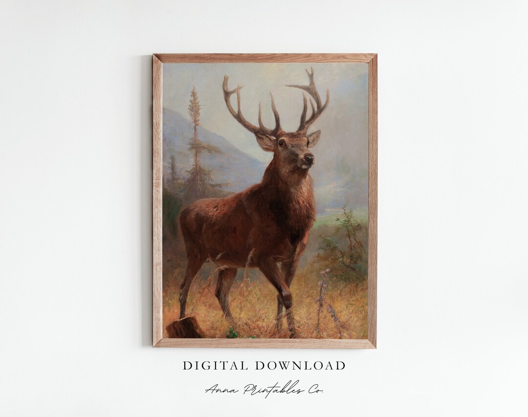 Antique Stag Painting DIGITAL DOWNLOAD | Vintage Deer Printable Wall ...