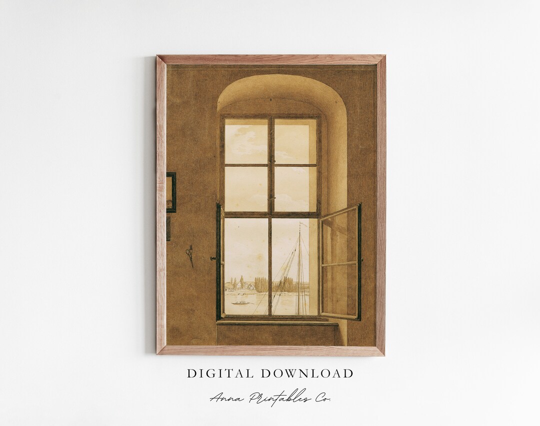 Vintage Window Painting Digital Download, Light Academia Printable Wall ...