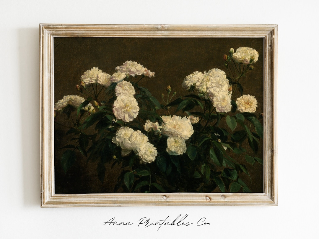Still Life of White Roses Antique Oil Painting Digital - Etsy