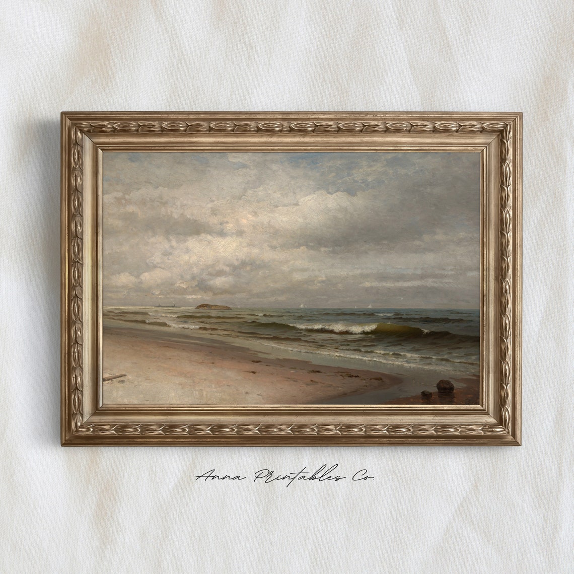 Antique Oil Painting Ocean Wall Art Download, Seascape Painting ...