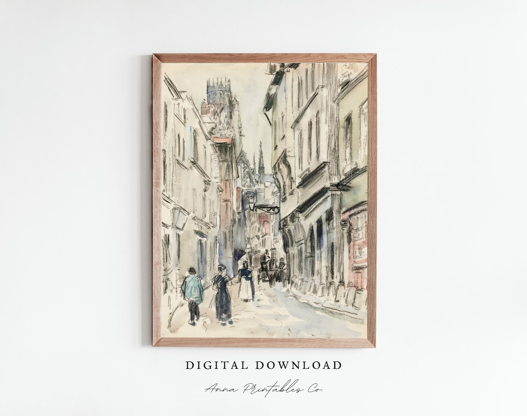 Paris Street Sketch | Antique City Street Drawing for Digital Download ...