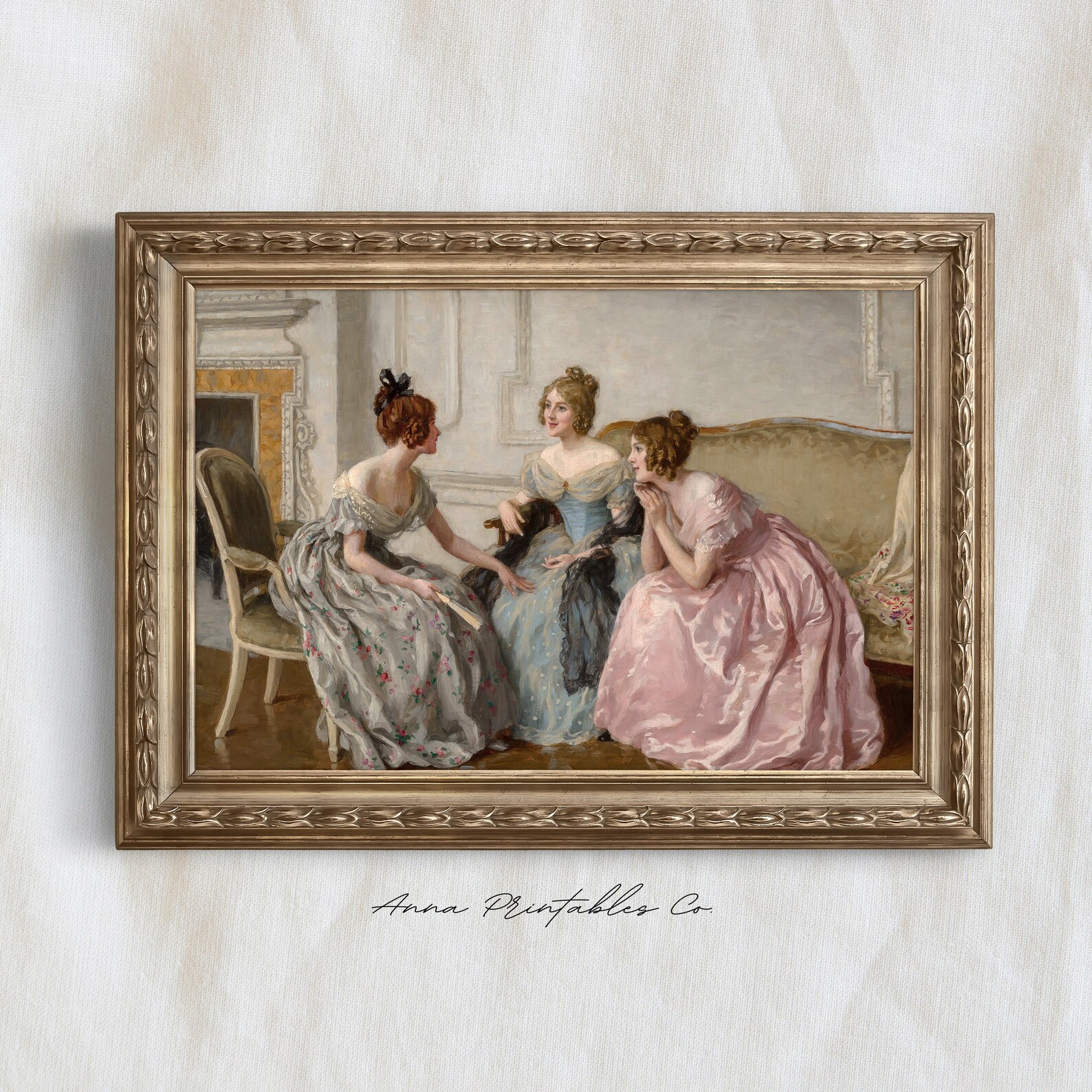 A Day's Gossip | Antique Painting for 3 Victorian Women for Digital ...