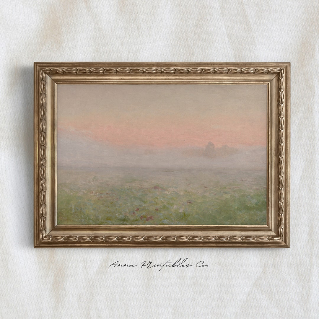 Hazy Pink Sunrise Antique Sunrise Over Meadow Painting for - Etsy