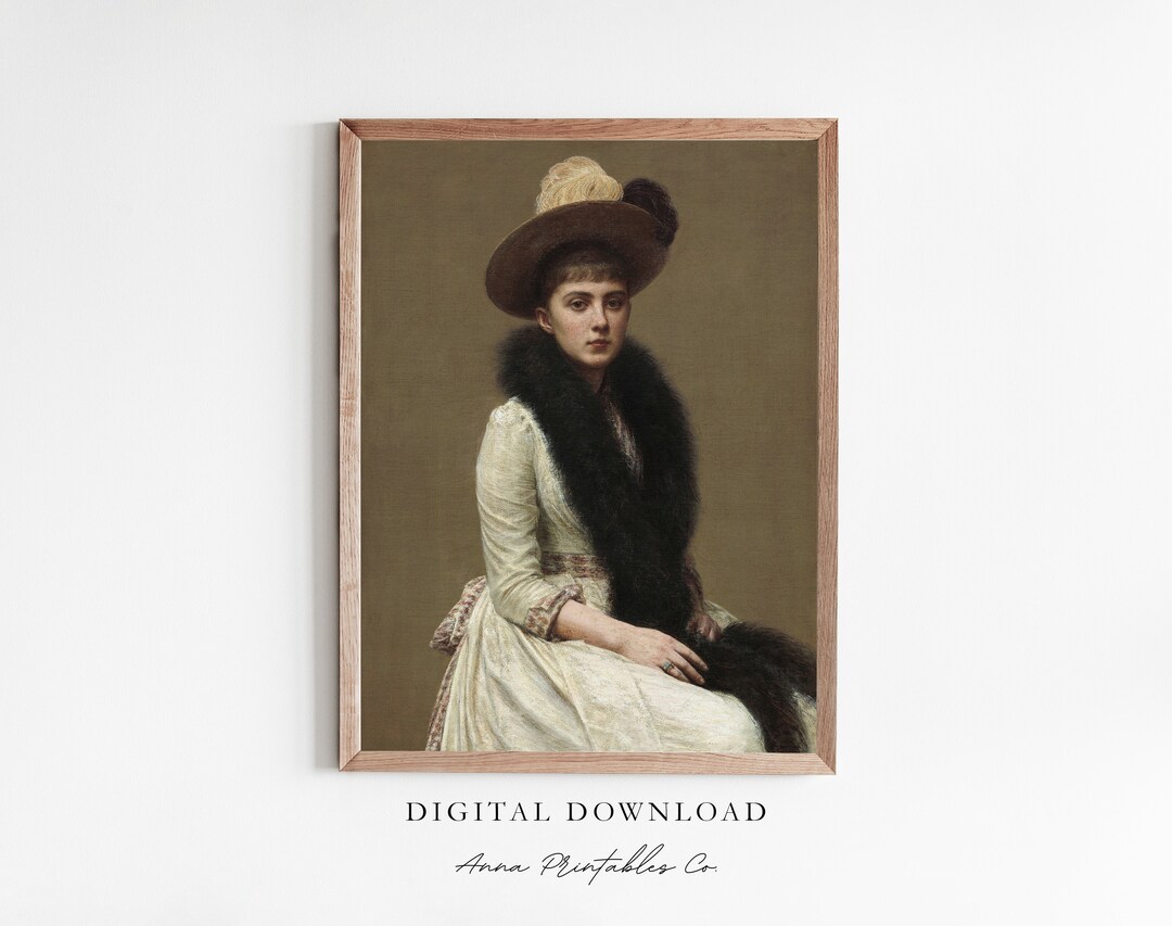 Woman With a Fur Boa Antique Victorian Portrait Painting for Digital ...