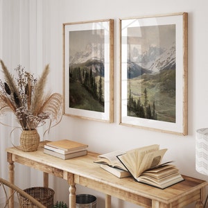 Vintage Mountain Scene Set of 2 Prints | Antique Landscape Painting ...