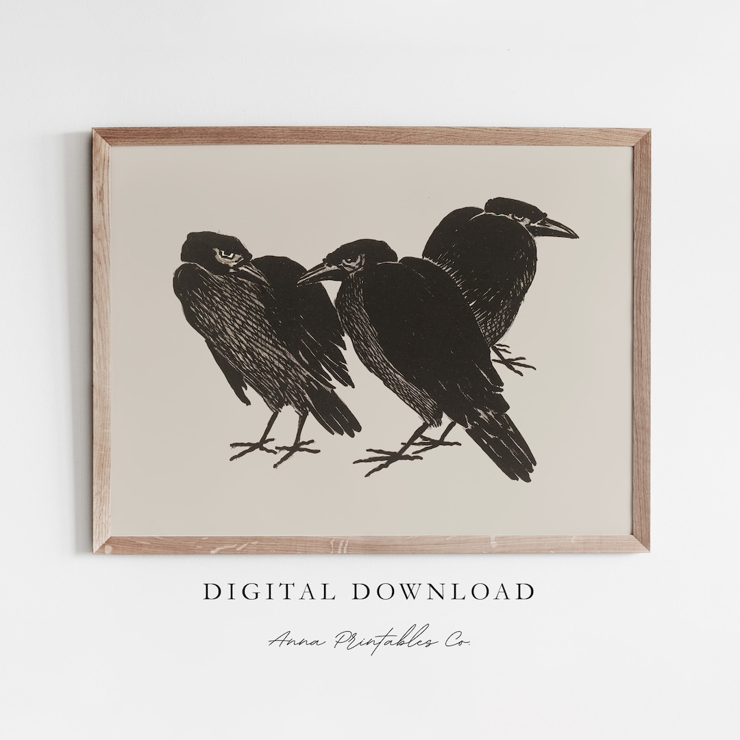 A Murder of Crows | Antique Crow Drawing Art Print for Digital Download ...