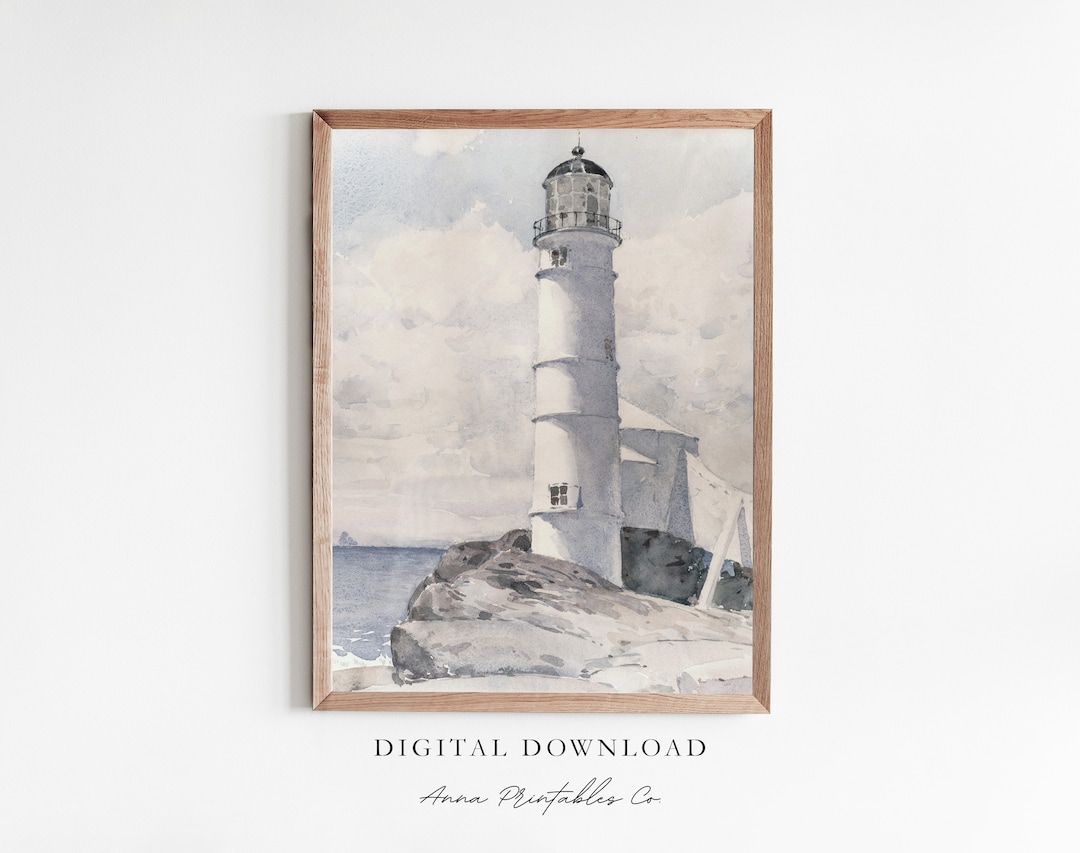 The Lighthouse | Antique Lighthouse Painting for Digital Download ...